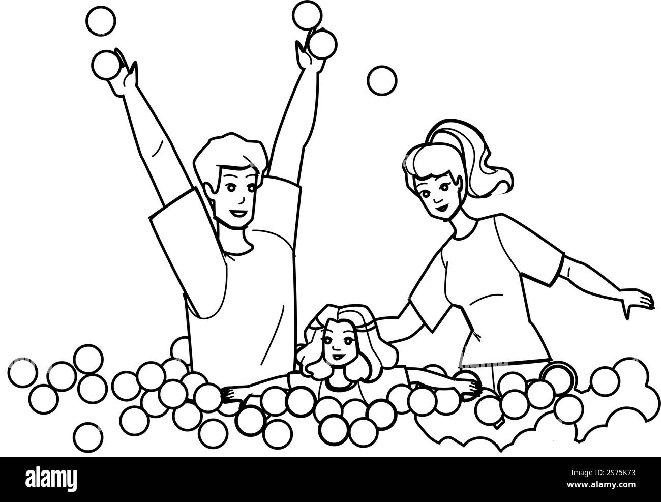 family entertiment line pencil drawing vector. happy fun girl young ...