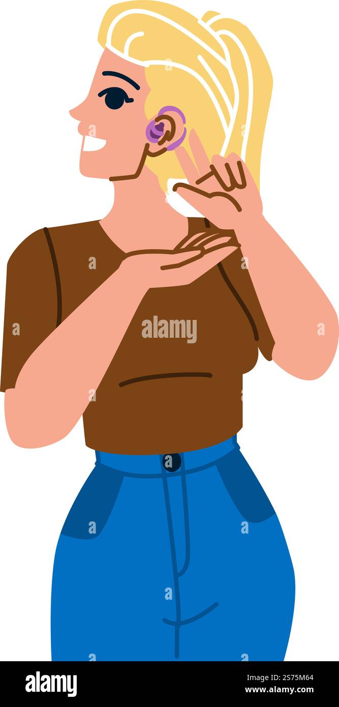 hearing aid vector. ear deaf, woman medical, impairment health, device ...