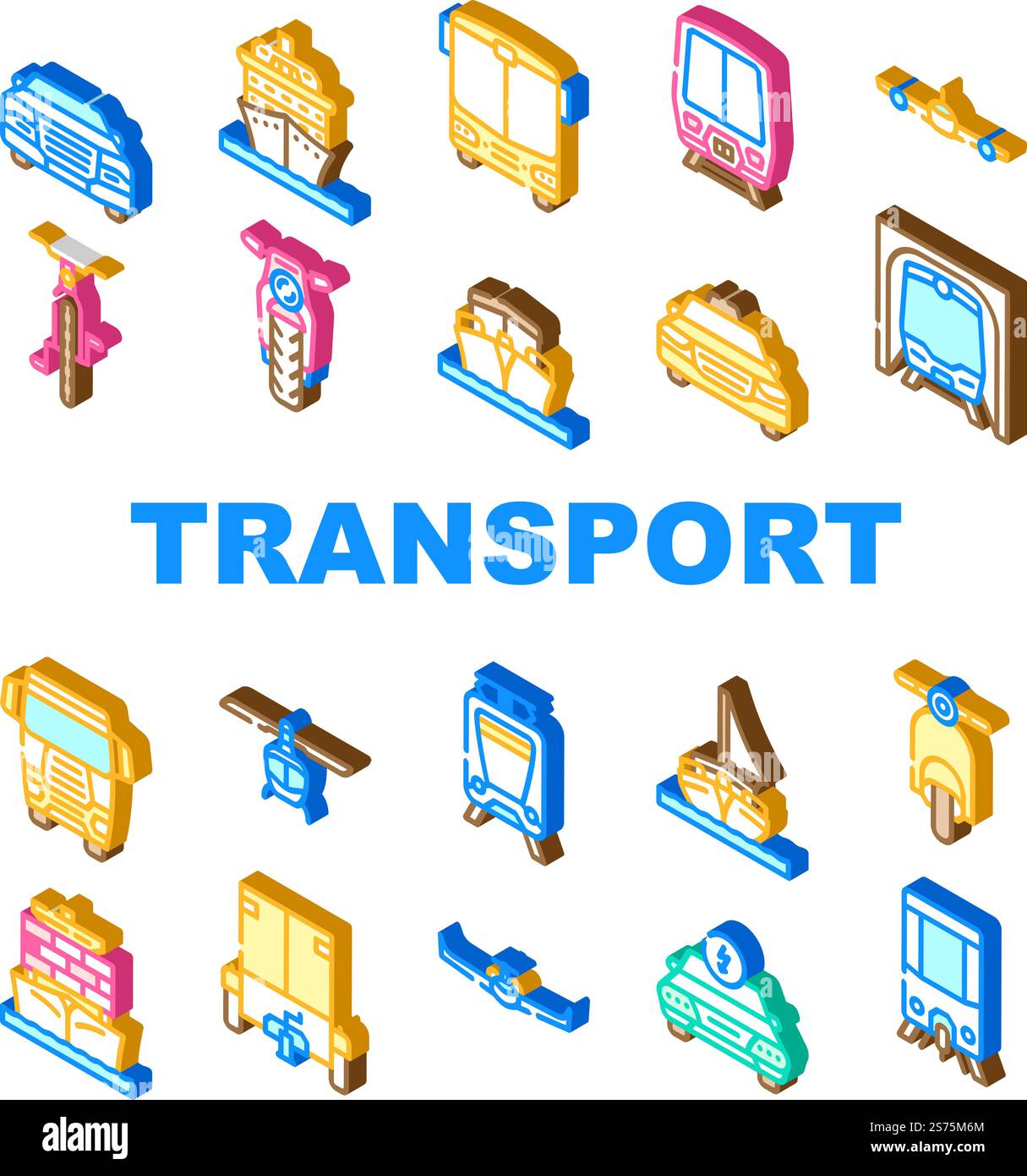 transport transportation car icons set vector. train vehicle, bus plane ...