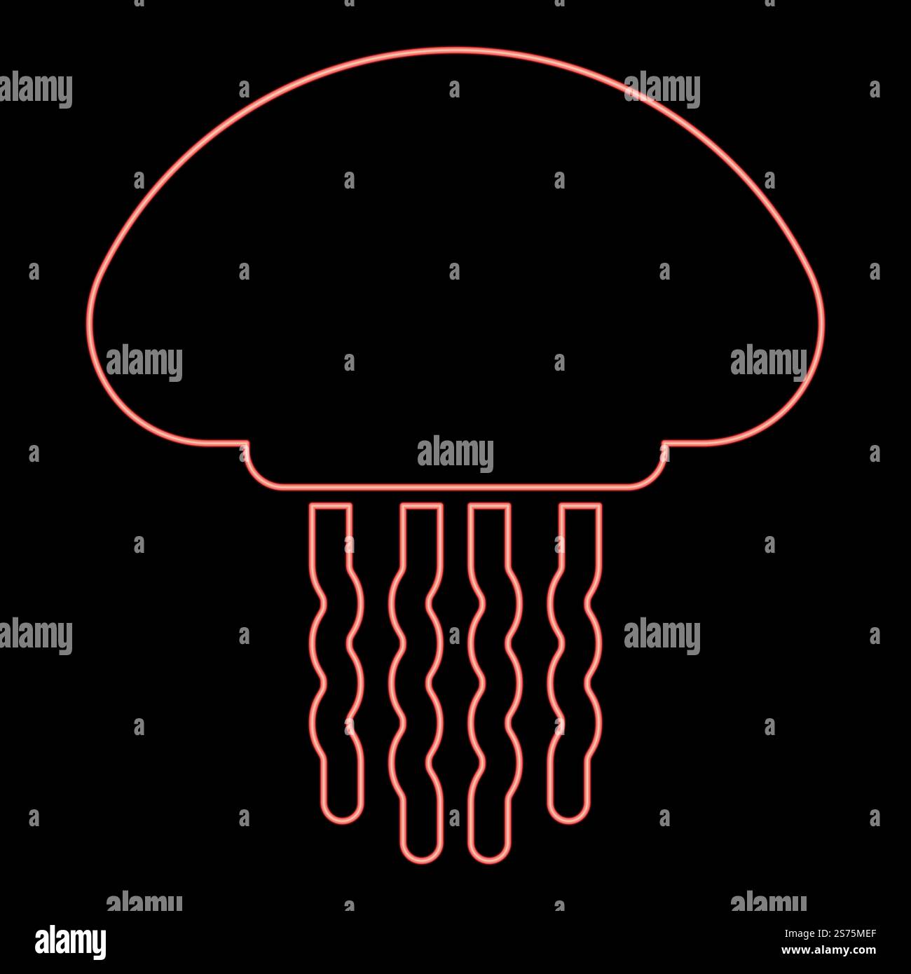 Neon jellyfish medusa marine animal underwater red color vector ...