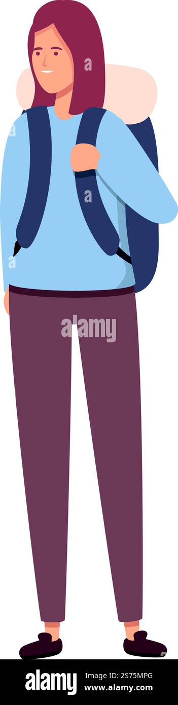 Girl adventure icon cartoon vector. Backpack mountain. Extreme tourism ...