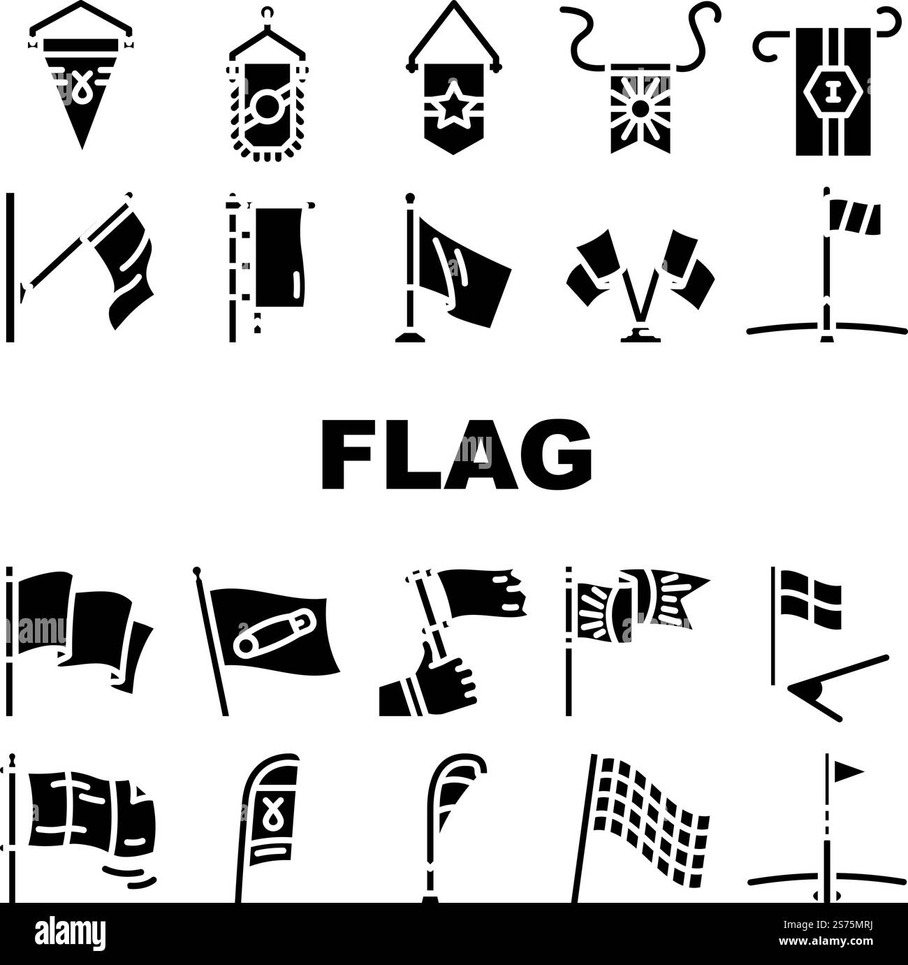 flag start web pennant map icons set vector. banner symbol, location pole, shape mark, finish ...