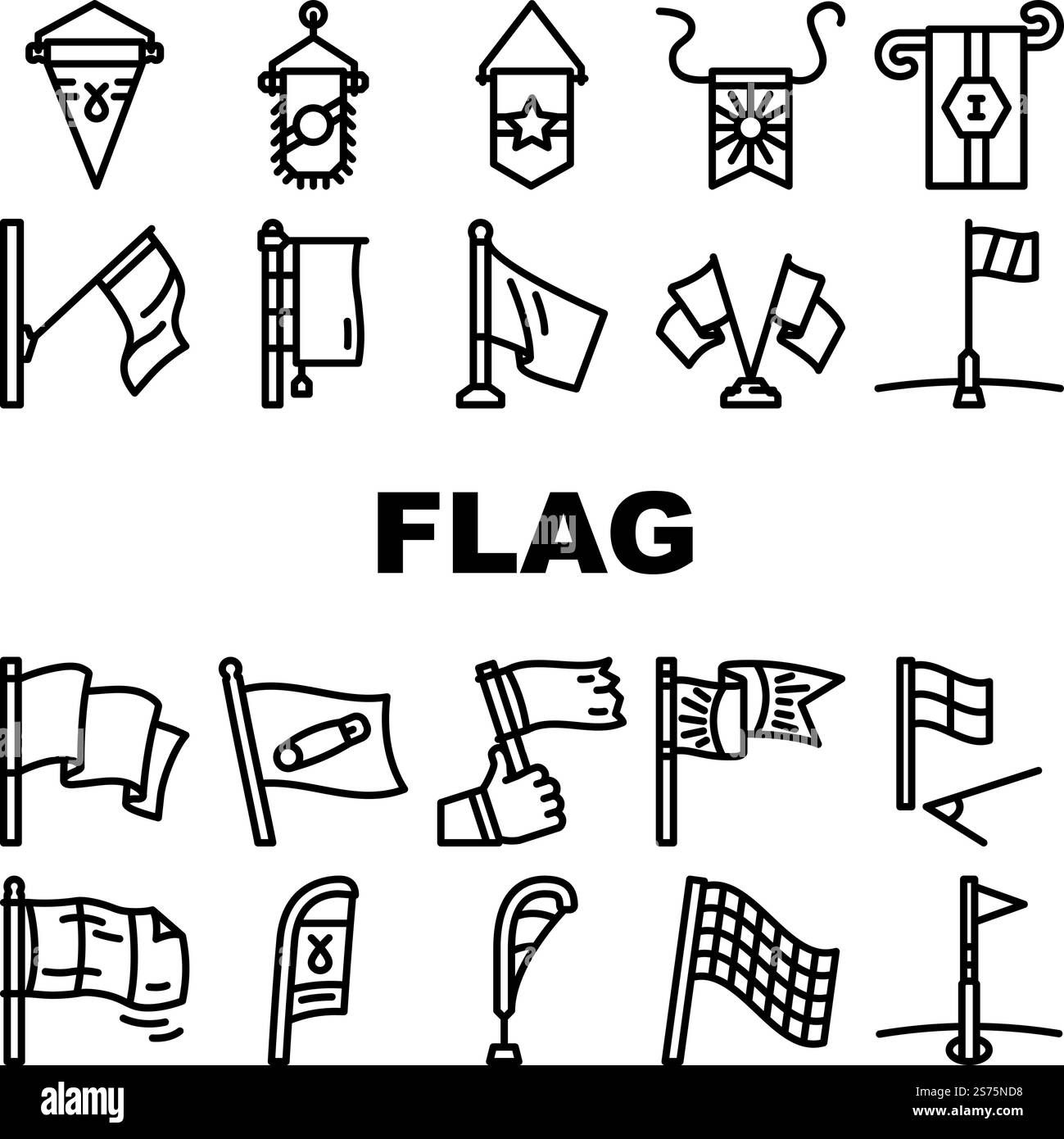 flag start web pennant map icons set vector. banner symbol, location pole, shape mark, finish ...