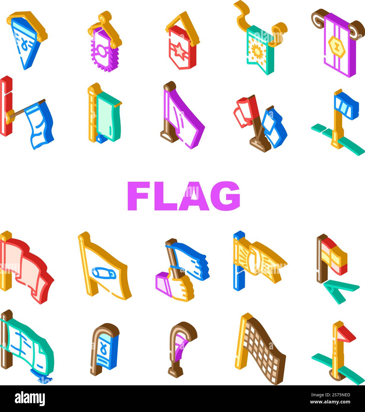flag start web pennant map icons set vector. banner symbol, location pole, shape mark, finish ...