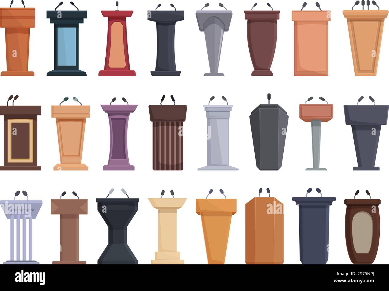 Tribune icons set cartoon vector. Wooden podium. Stage pulpit. Tribune ...