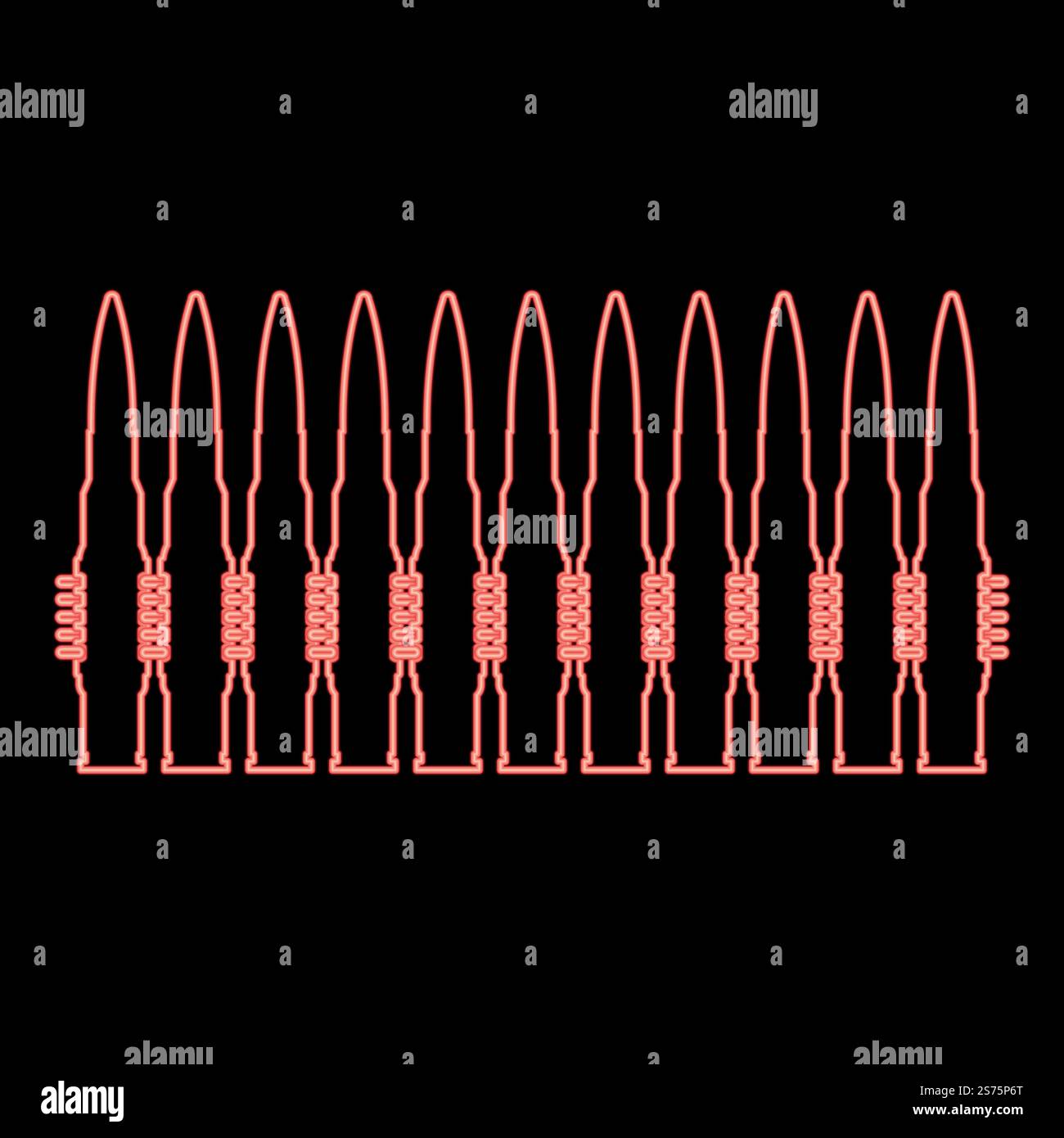 Neon bullets in row belt Machine gun cartridges Bandoleer War concept ...