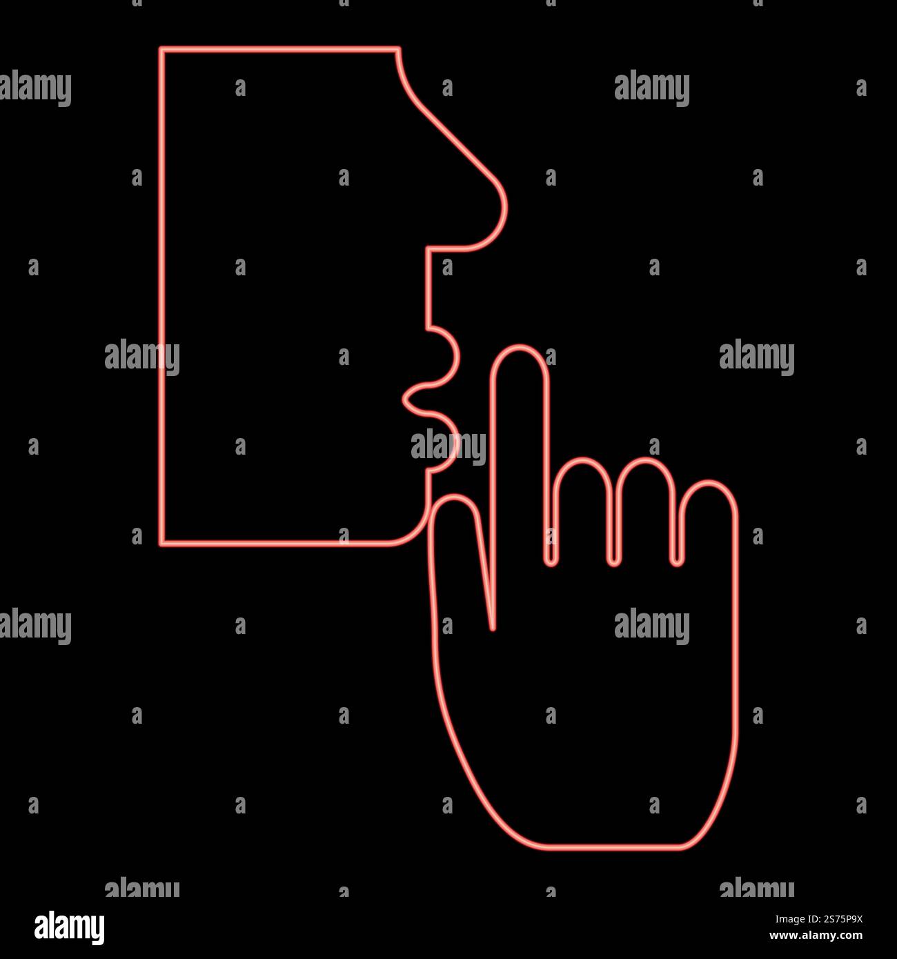 Neon keep silence concept Man shows index finger quietly Person closed ...