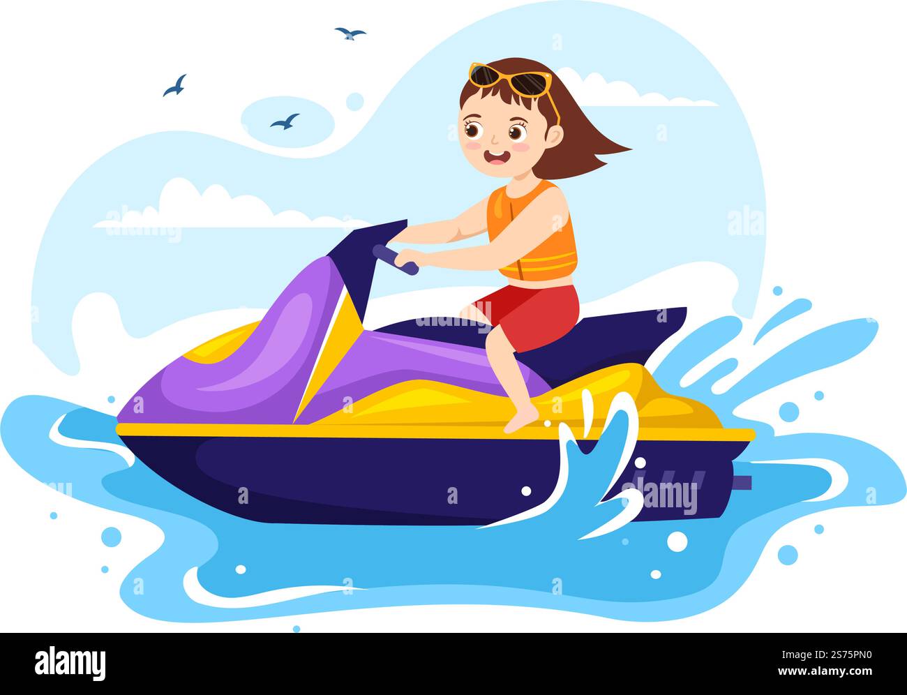 Kids Ride Jet Ski Illustration Summer Vacation Recreation, Extreme ...