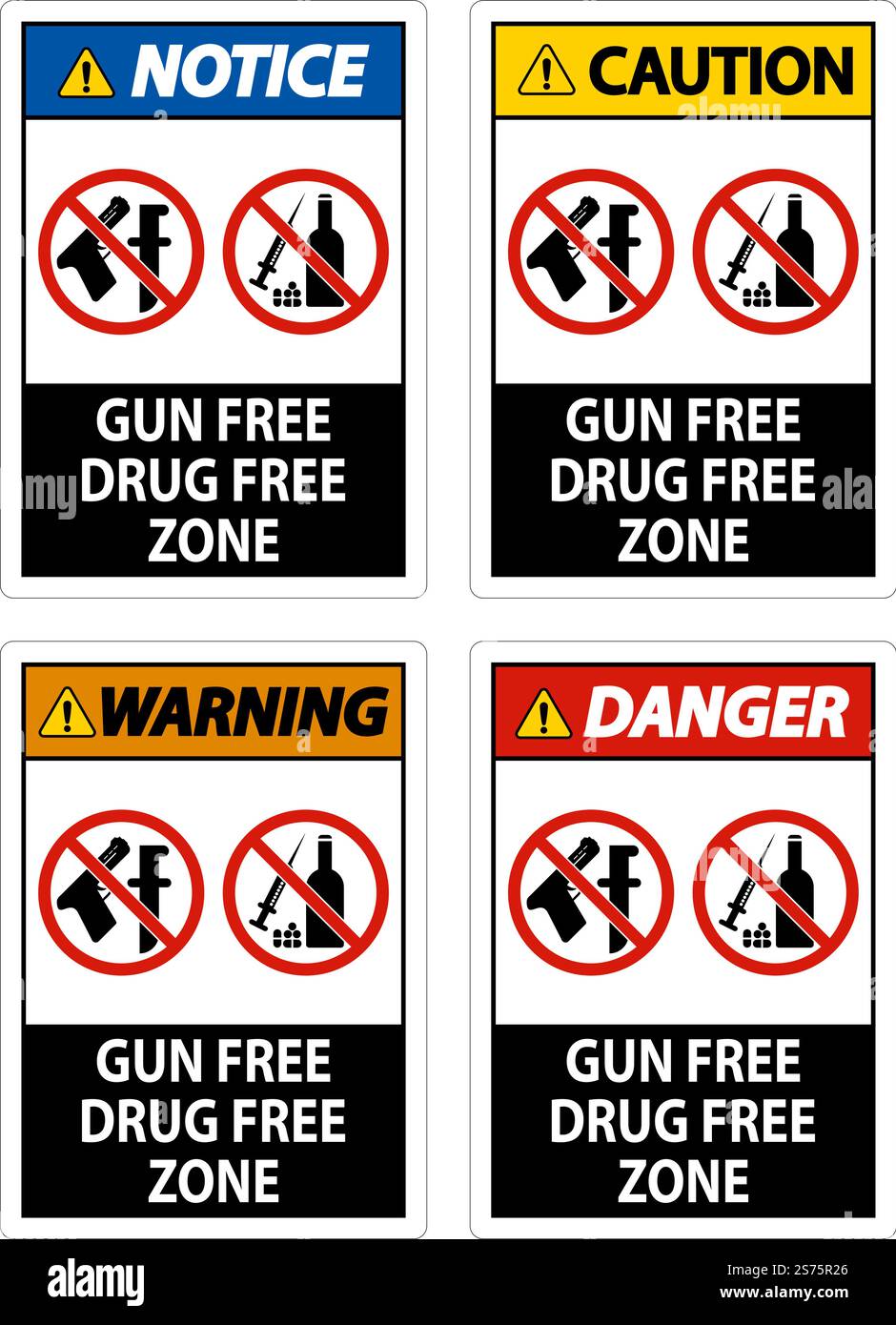 Notice Sign Gun Free Drug Free Zone Stock Vector Image & Art - Alamy