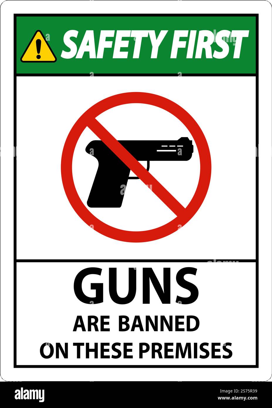 Safety First Prohibition sign guns, No guns sign On White Background ...
