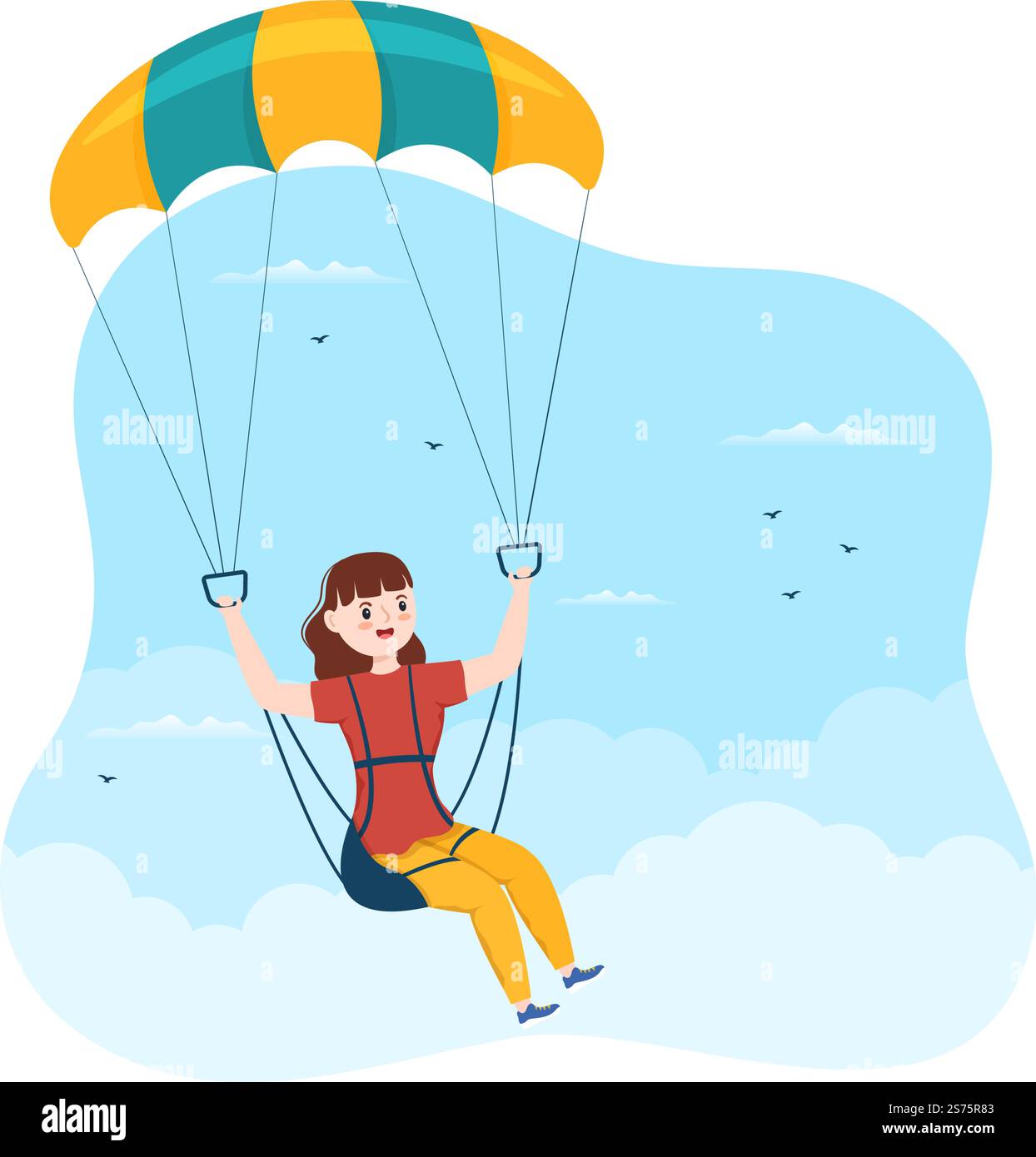 Skydiving Illustration with Skydivers use Parachute and Sky Jump for ...