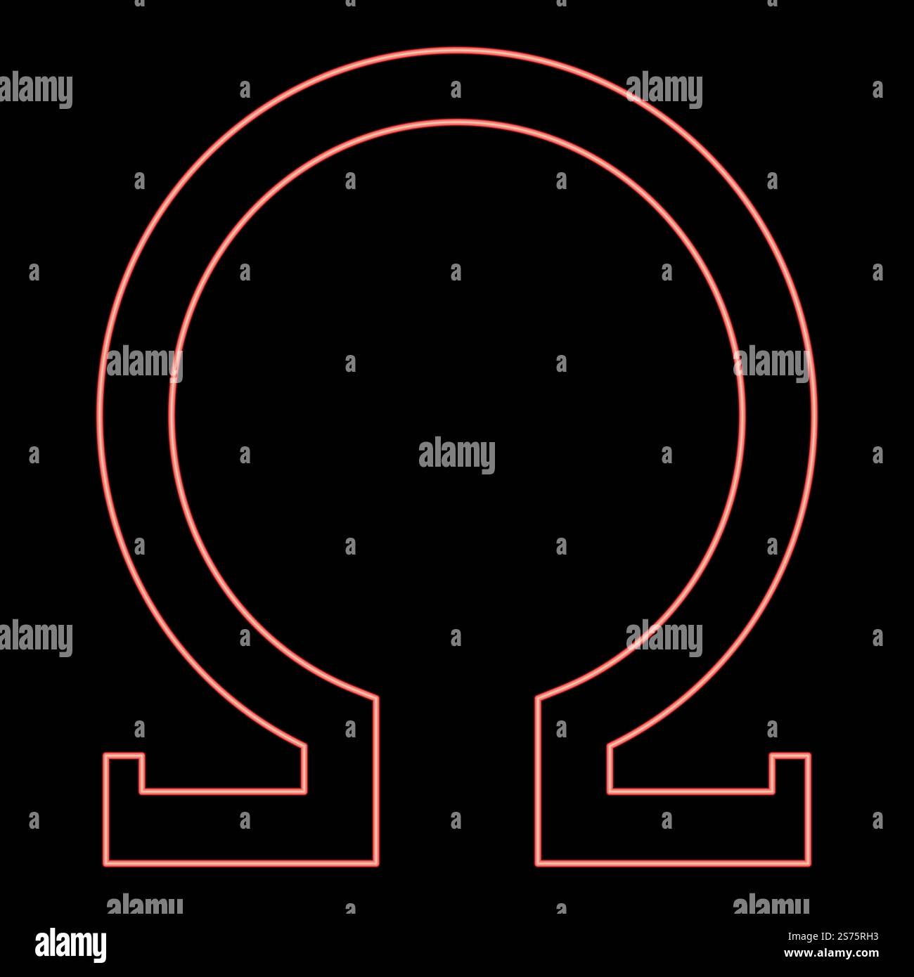 Neon omega greek symbol capital letter uppercase font red color vector ...