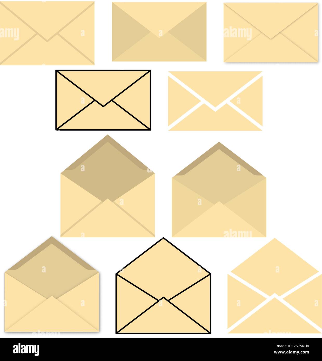 Post envelope set. Open and closed letter (envelope) elements. Vector ...