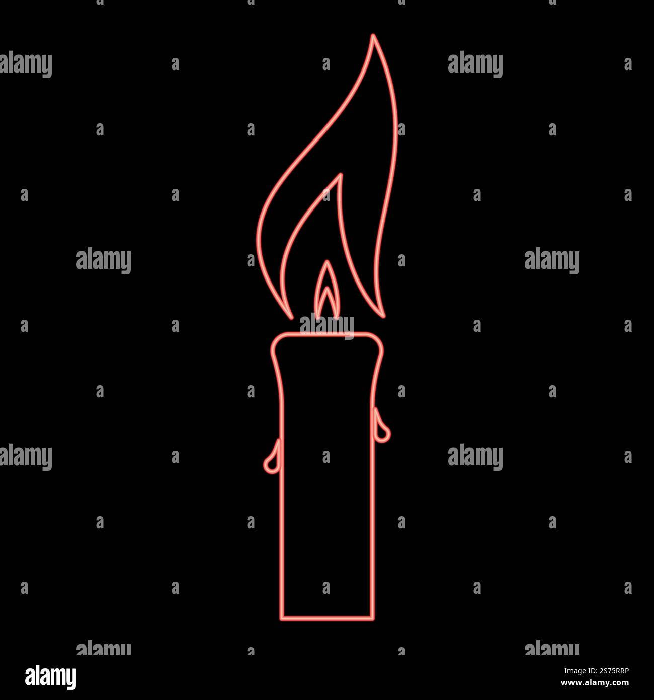 Neon candle with wax big flame red color vector illustration image flat ...