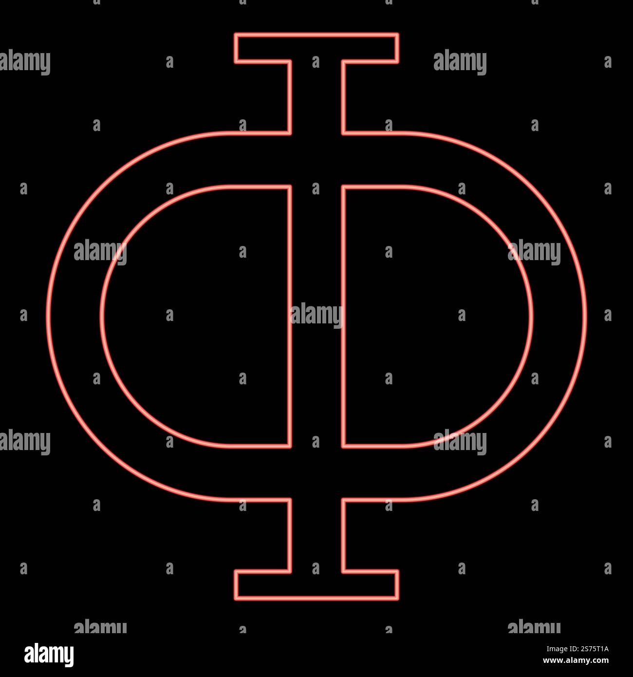Neon phi greek symbol capital letter uppercase font red color vector ...