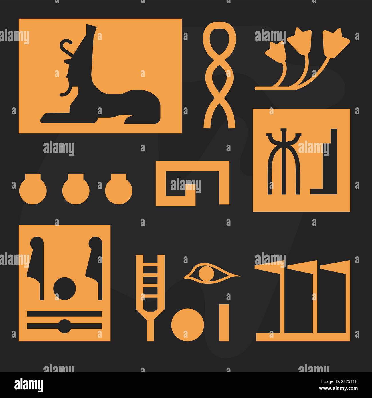 Ancient texts from Egyptian civilization, hieroglyphs and silhouettes ...