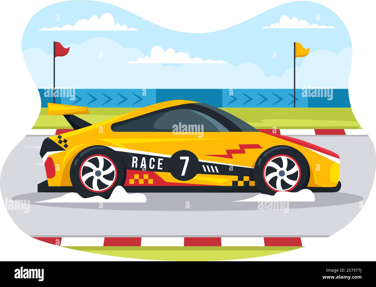 Formula Racing Sport Car Reach on Race Circuit the Finish Line Cartoon ...