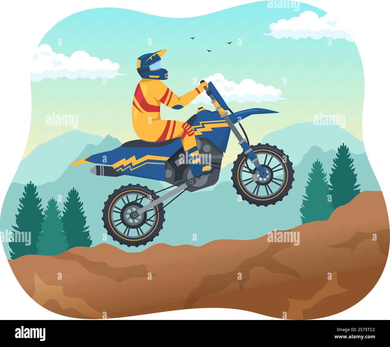 Motocross Illustration with a Rider Riding a Bike Through Mud, Rocky ...