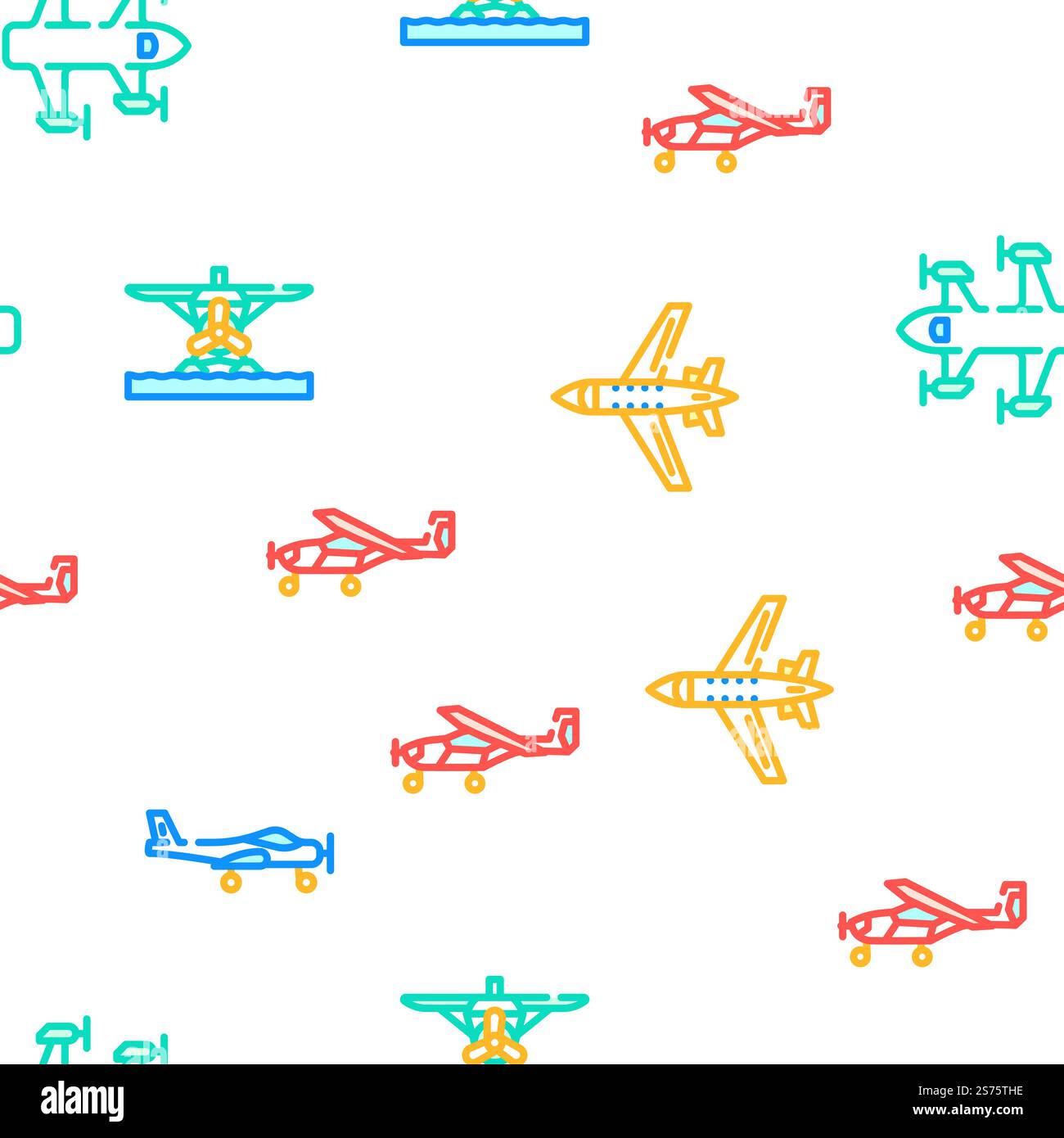 plane flight travel aircraft vector seamless pattern thin line ...