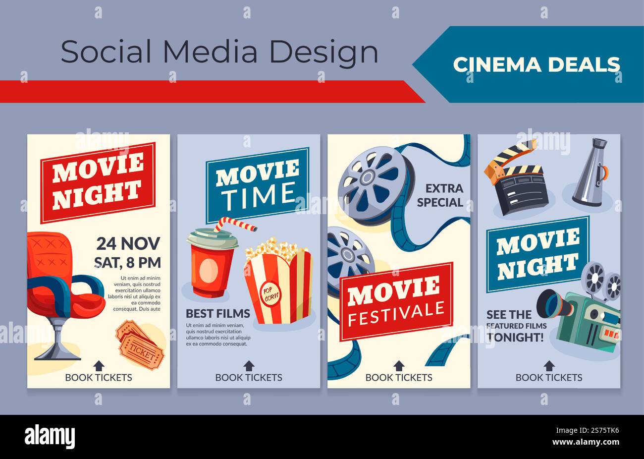 Social media story set with cinema deals promo. Web banner collection ...