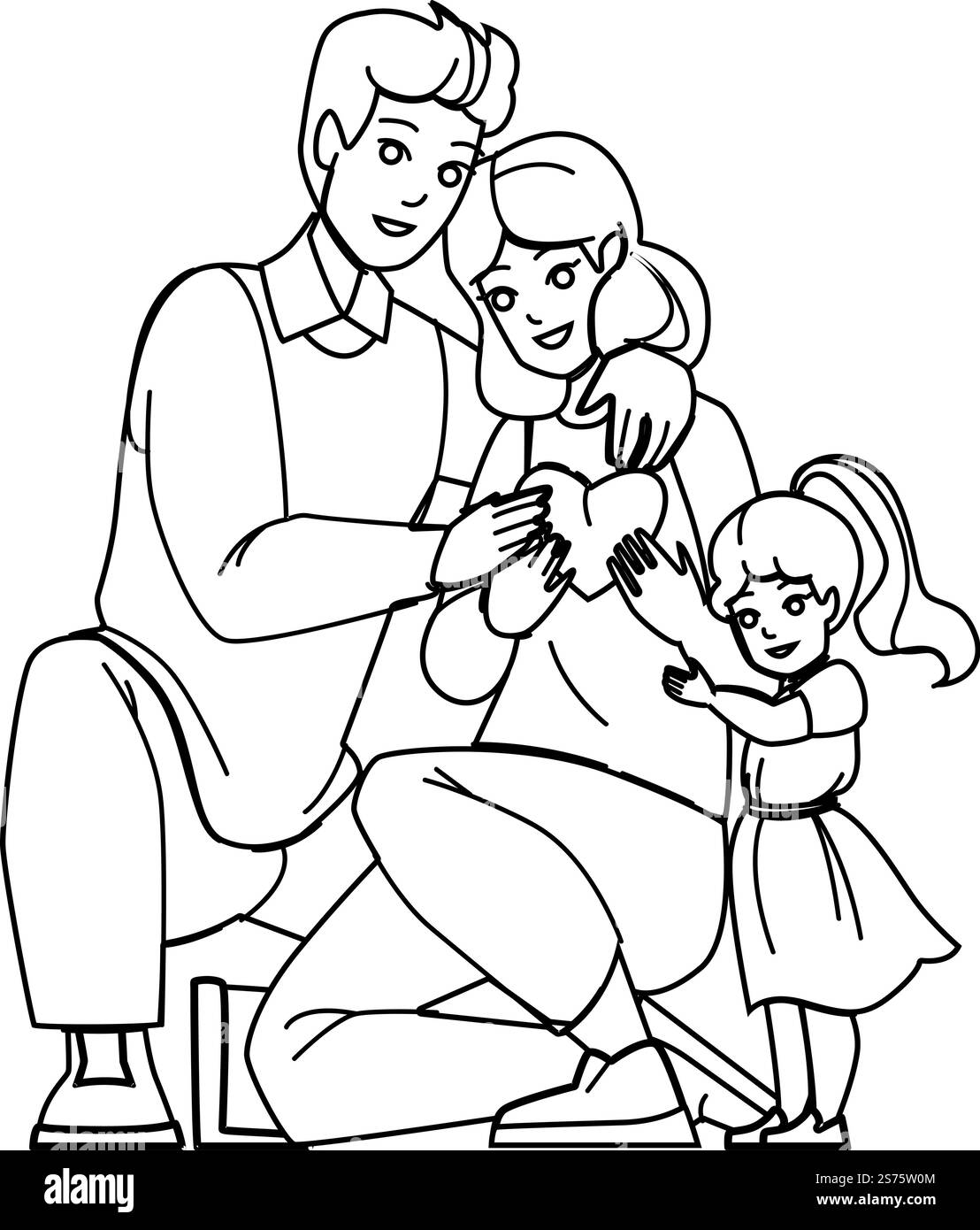 family support line pencil drawing vector. care help, love together ...