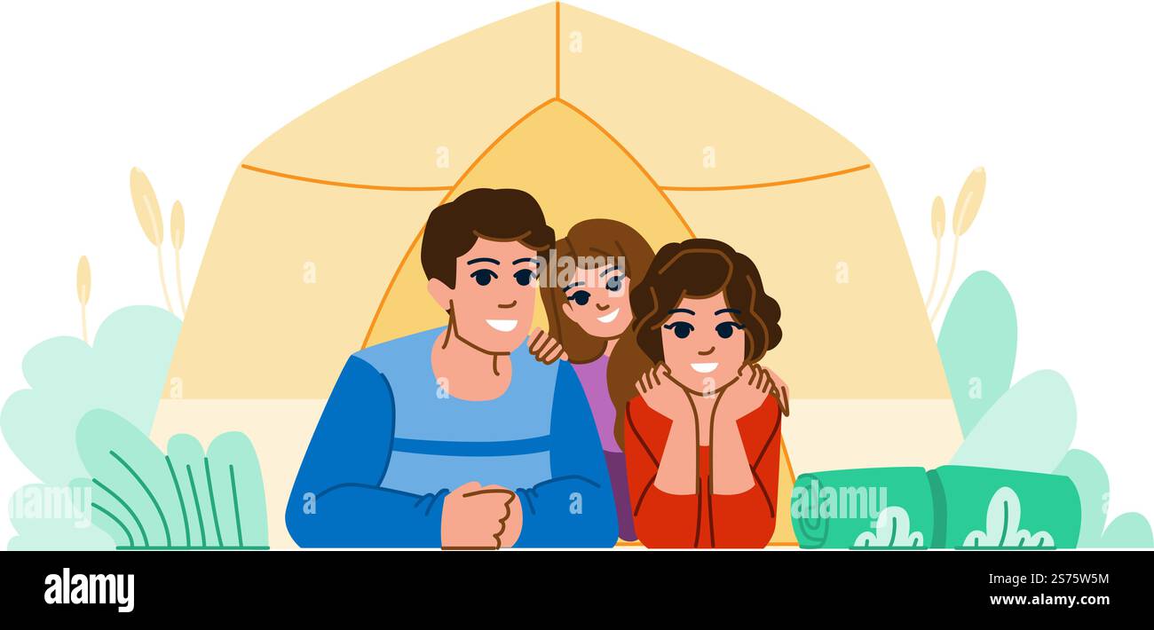 family camping vector. holiday adventure, vacation nature, father tent ...