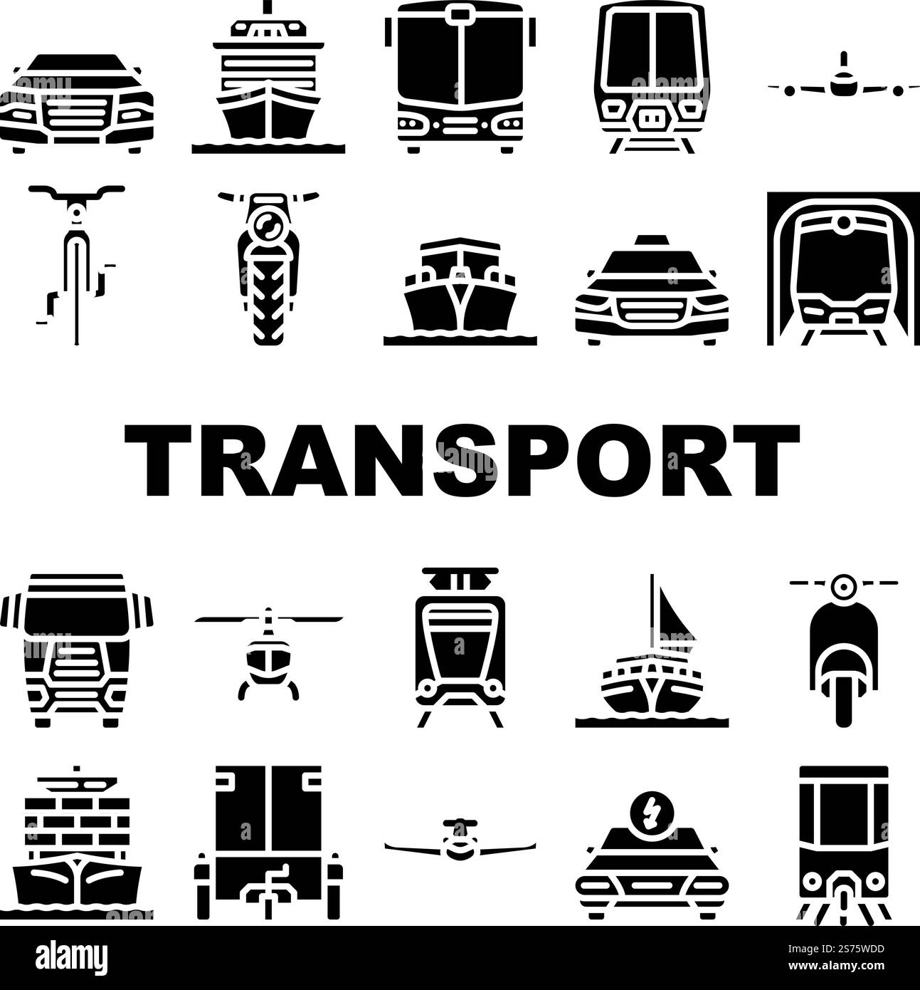 transport transportation car icons set vector. train vehicle, bus plane ...