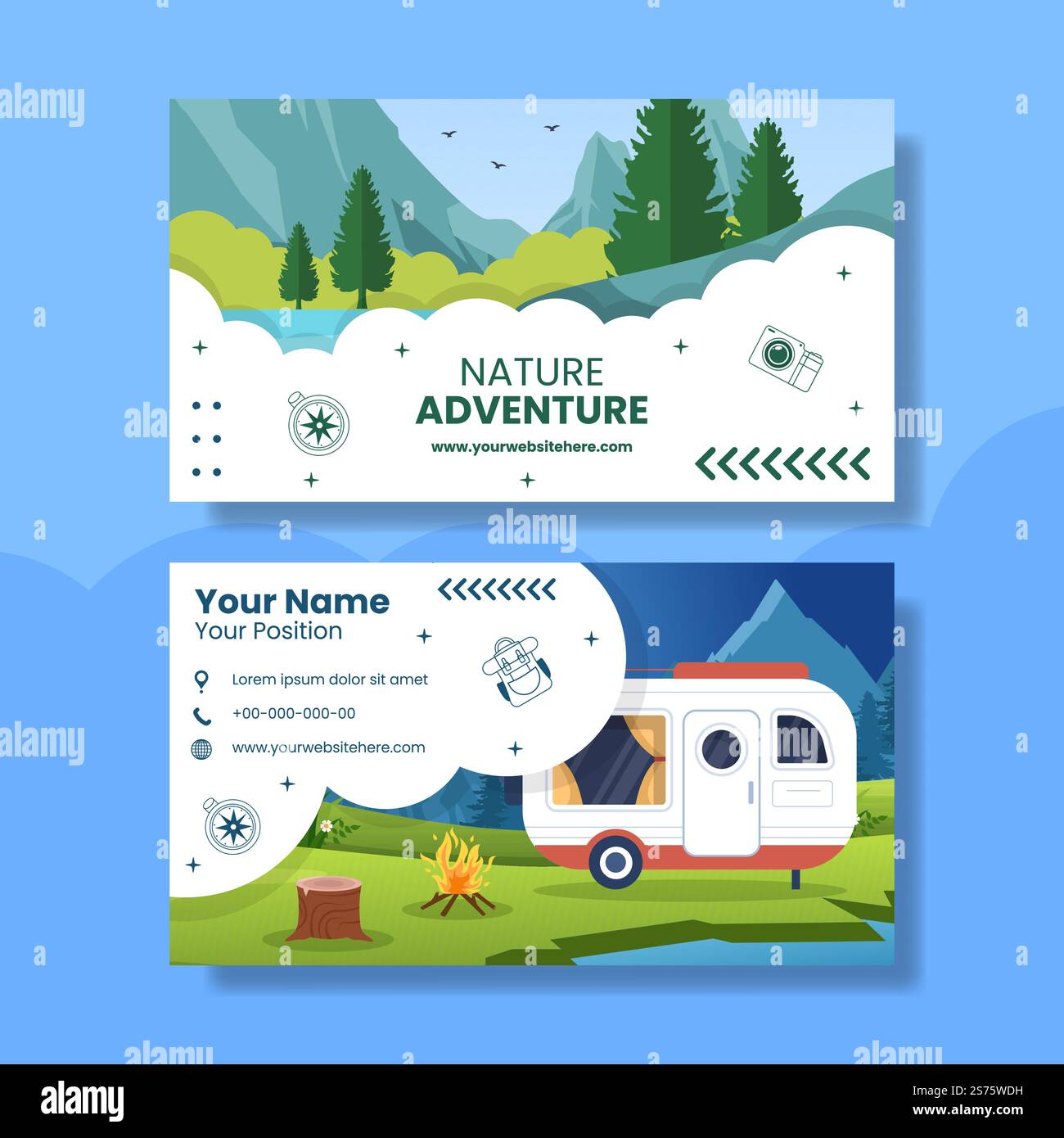 Nature Adventure or Vacation Card Horizontal Flat Cartoon Hand Drawn ...