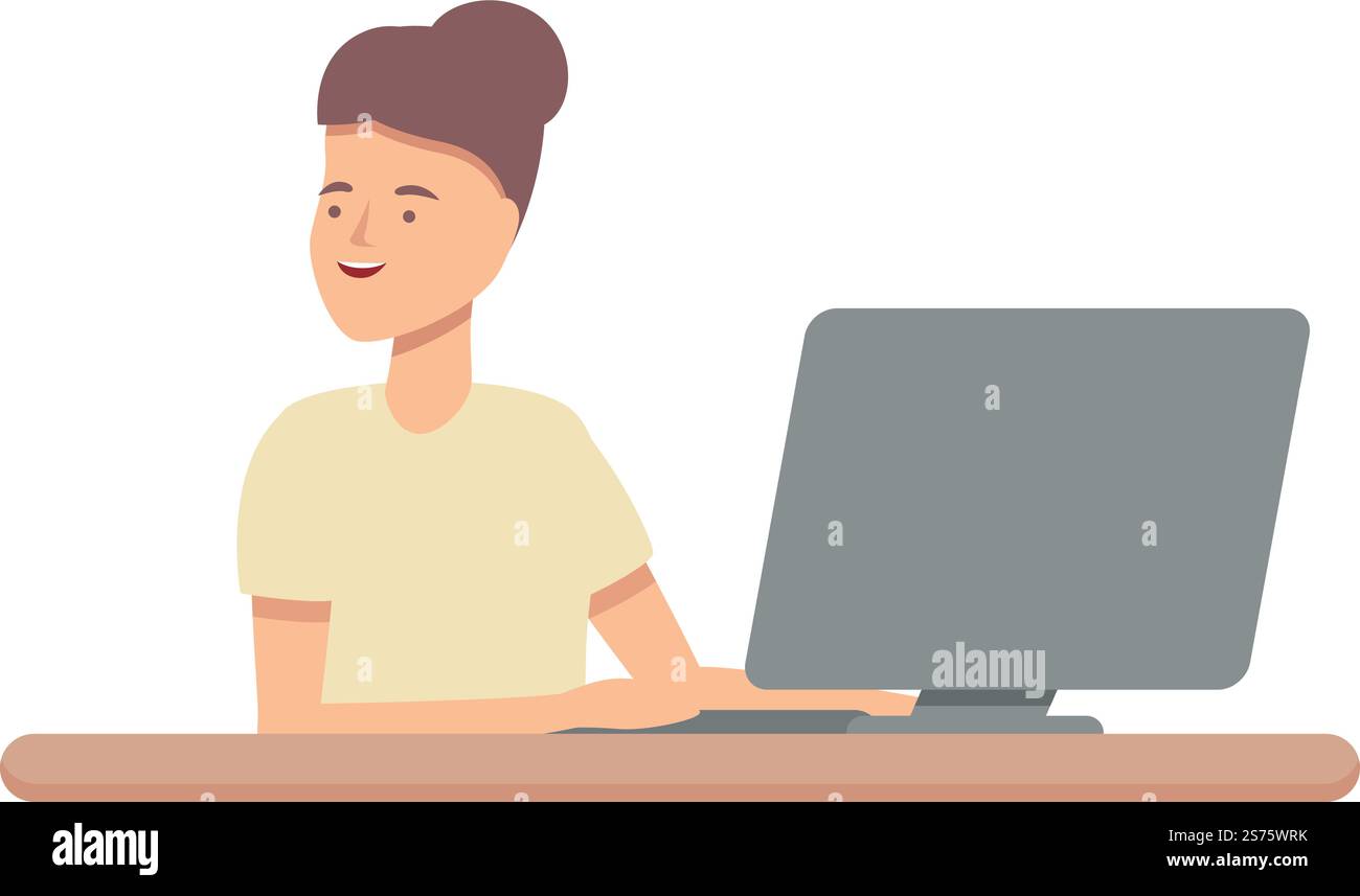 Learn coding icon cartoon vector. Computer education. Work child. Learn coding icon cartoon ...