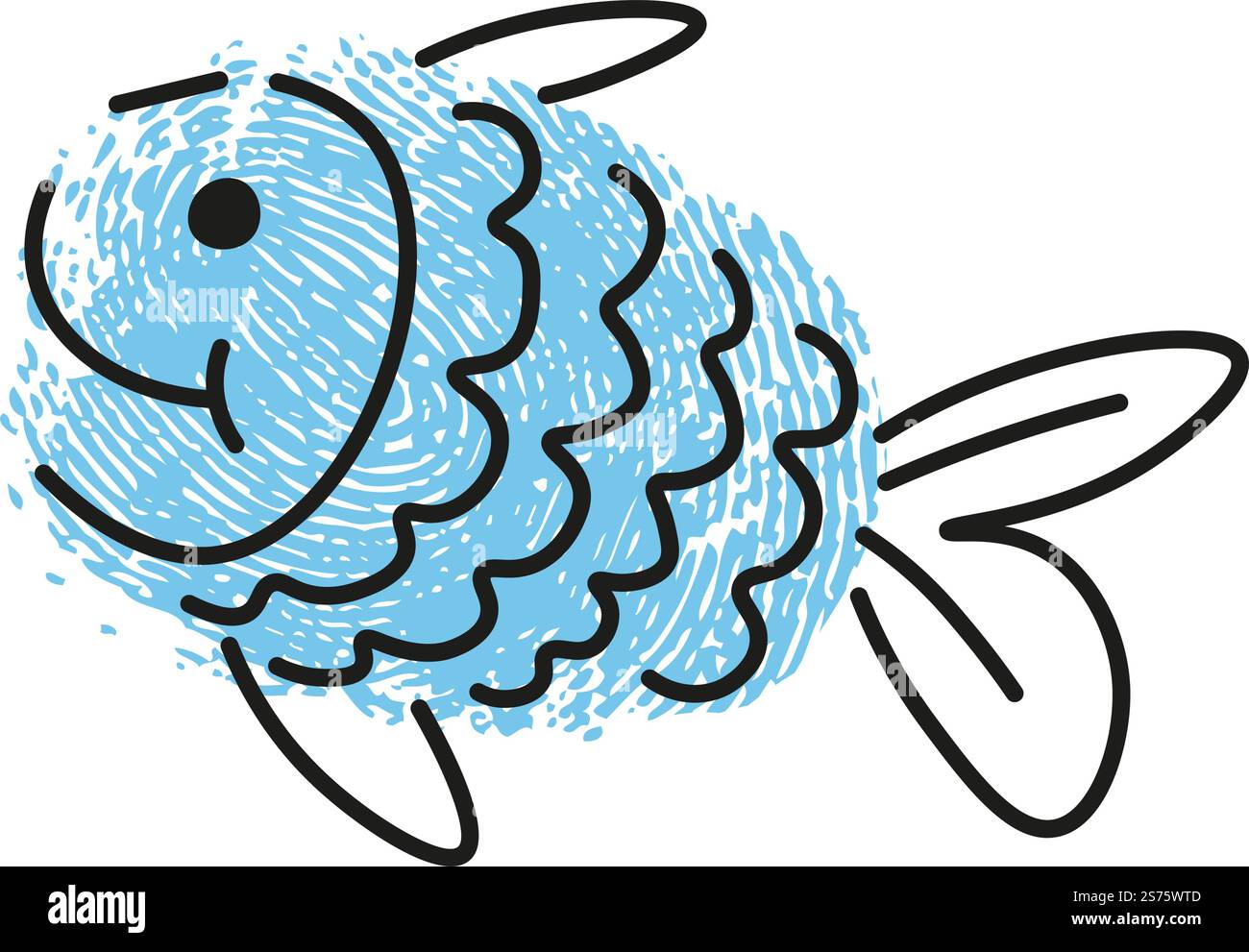 Fish thumbprint with line painting. Isolated personage with tail and ...