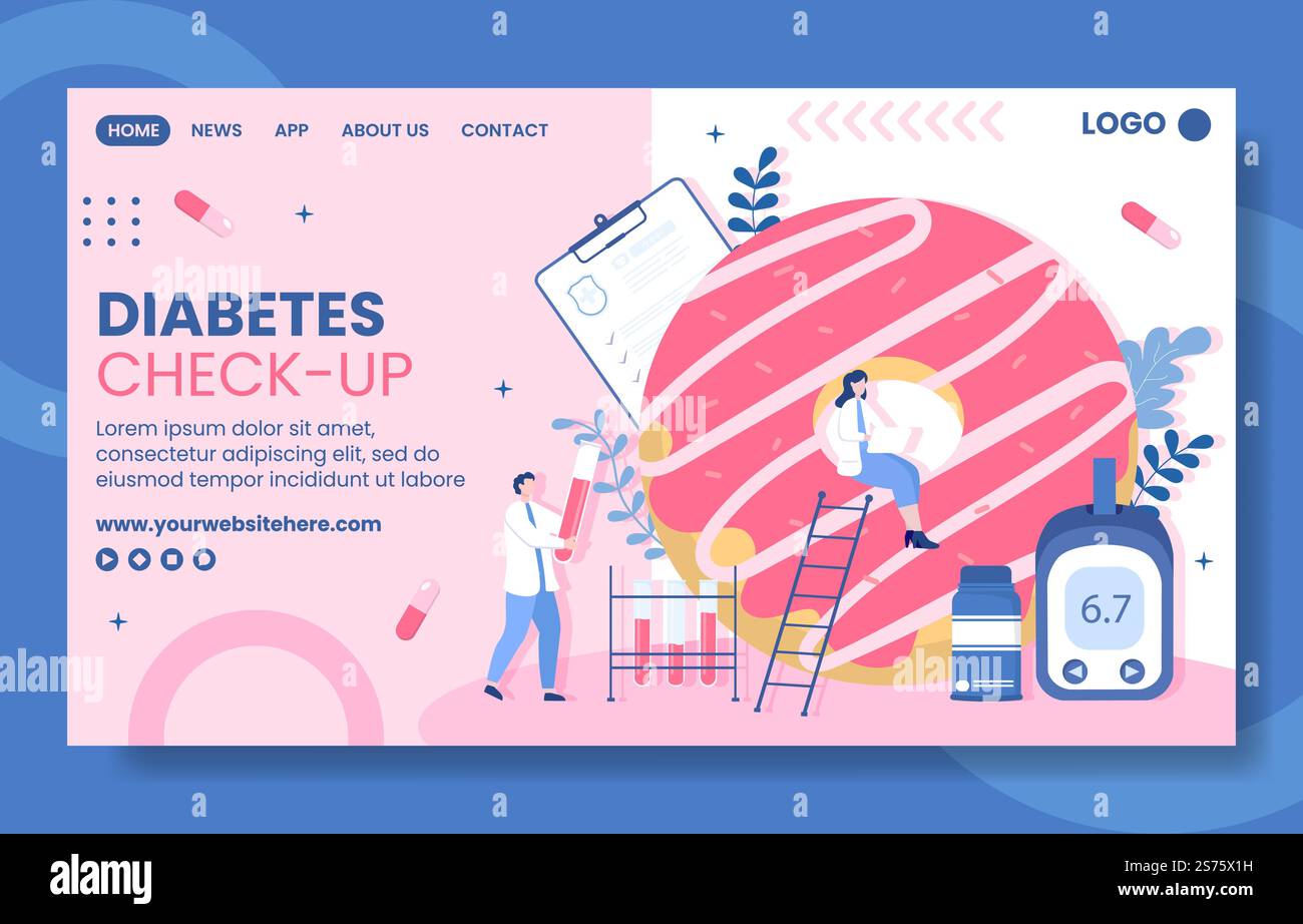 Diabetes Testing Healthcare Social Media Landing Page Cartoon Hand ...