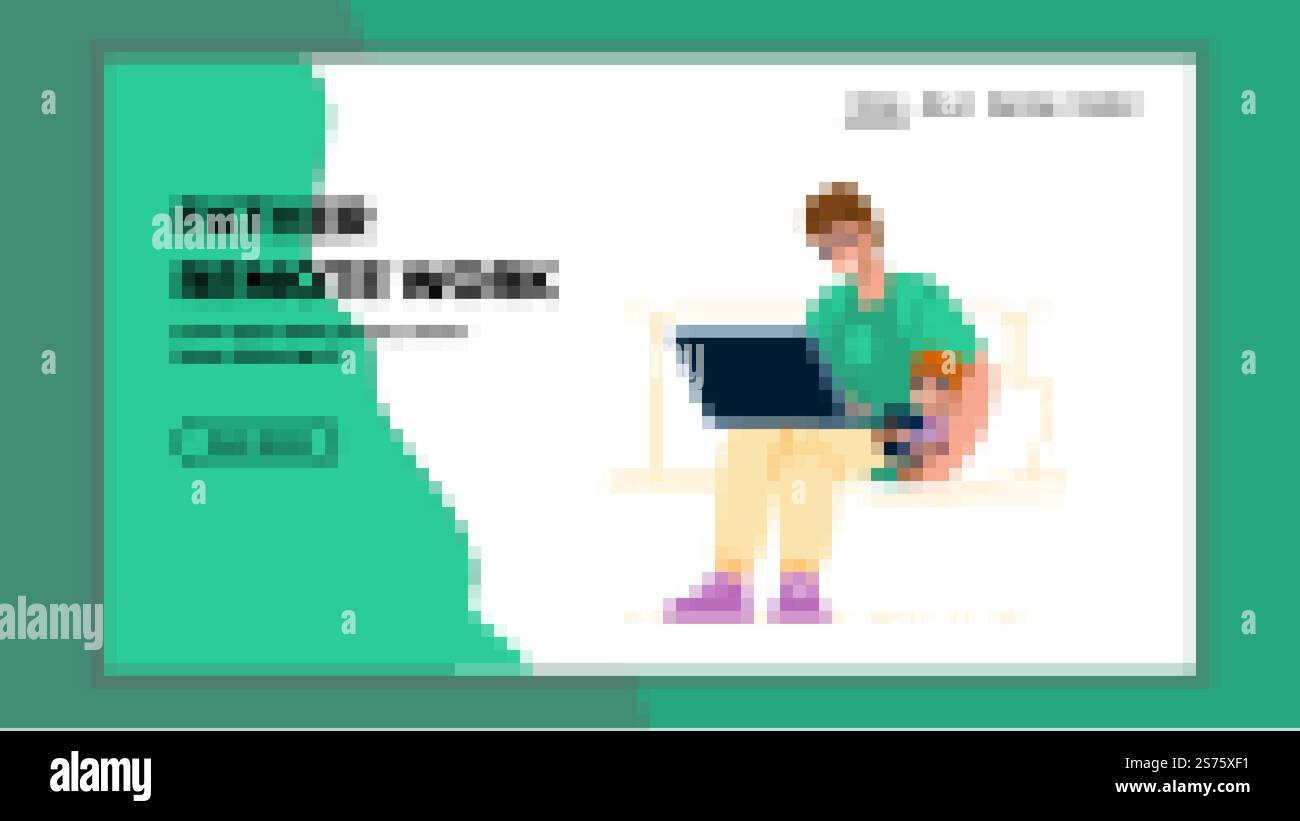 father remote work vector. home office, family computer, parent child ...