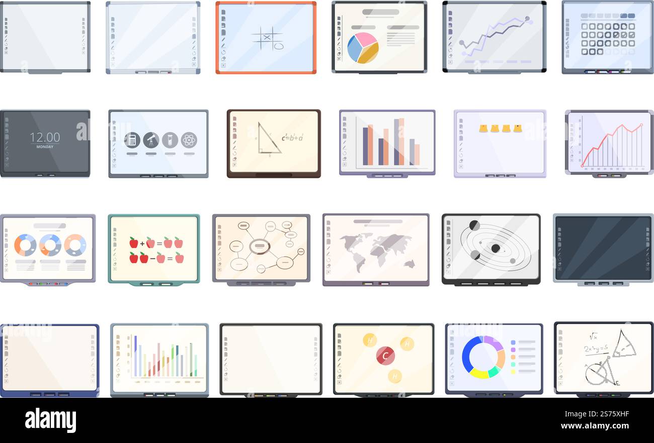 Interactive board icons set cartoon vector. Screen user. Board touch ...