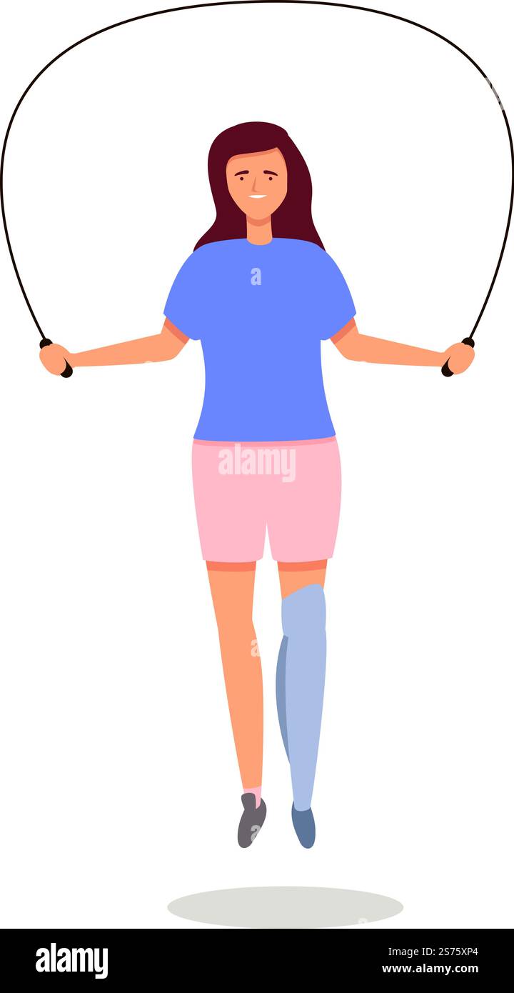 Jumping rope disabled girl icon cartoon vector. Sport disability ...