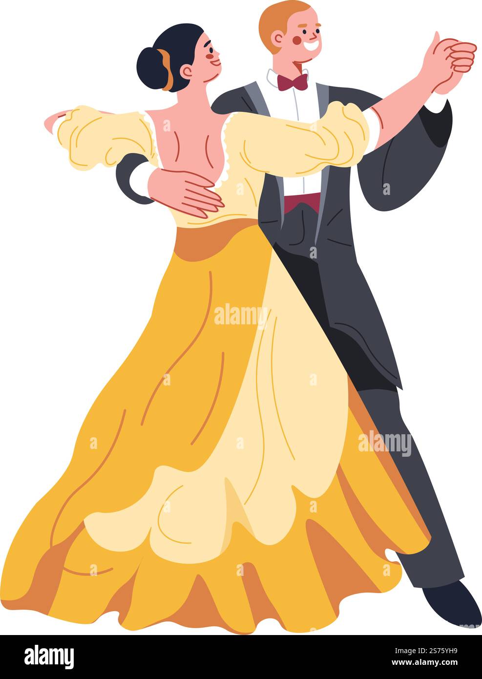 Professional pair dancing waltz, isolated man and woman moving and ...
