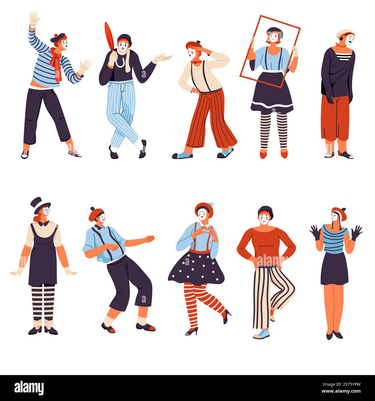 Theatrical expression of emotions, isolated mime character giving ...