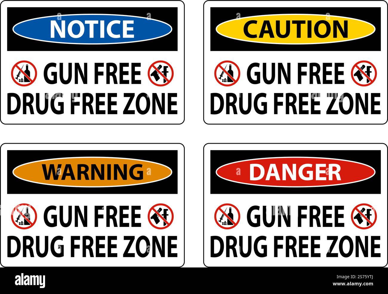 Notice Sign Gun Free Drug Free Zone Stock Vector Image & Art - Alamy