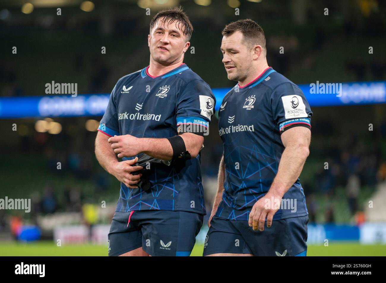 Dublin, Ireland. 18th Jan, 2025. Gus McCarthy of Leinster and Cian ...
