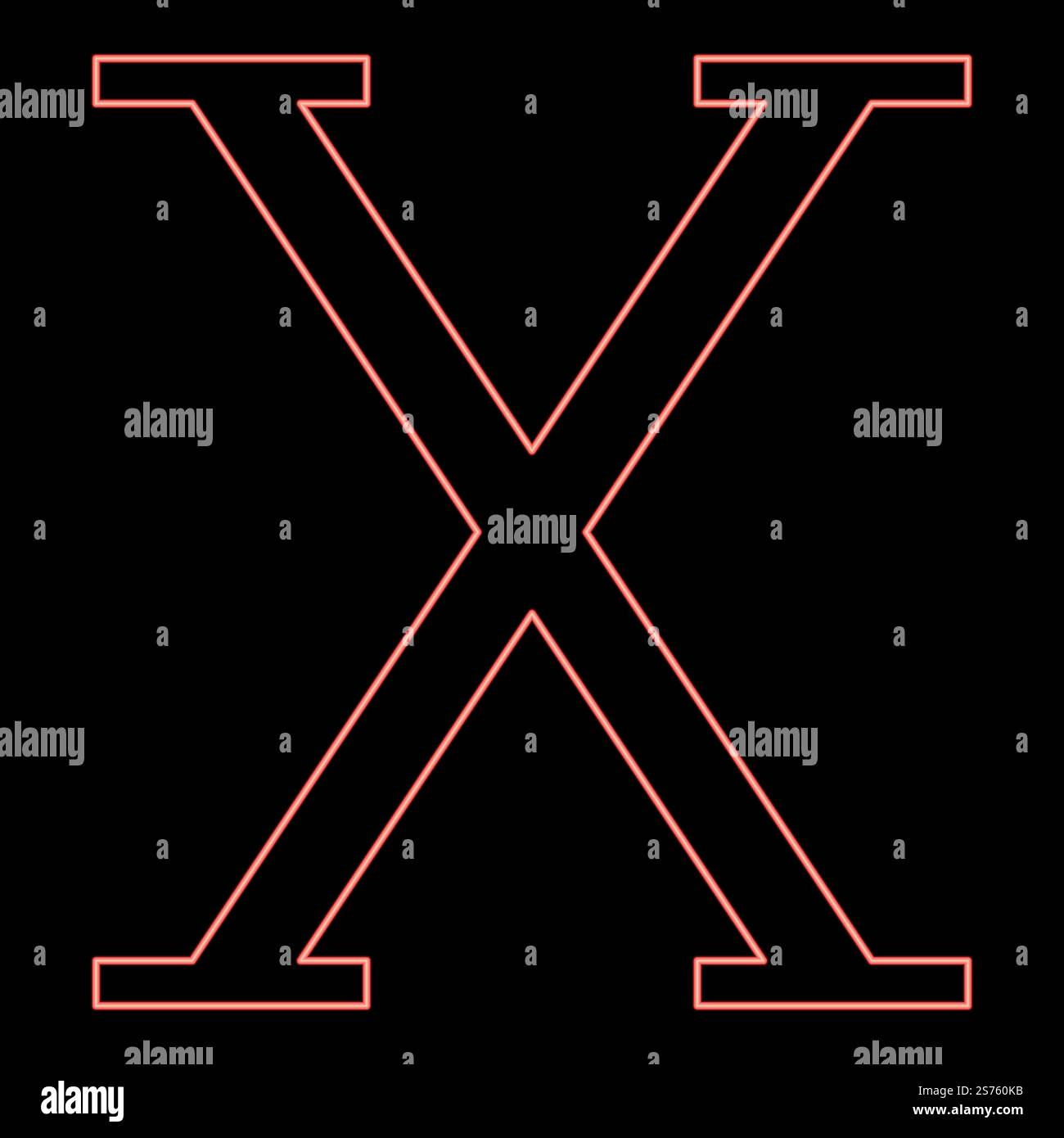 Neon chi greek symbol capital letter uppercase font red color vector ...