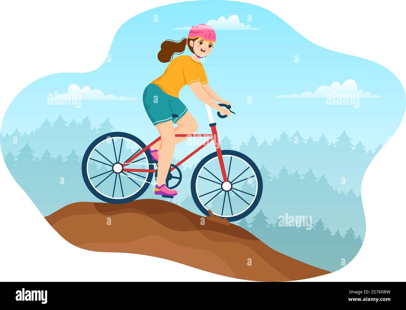 Mountain Biking Illustration with Cycling Down the Mountains for Sports ...