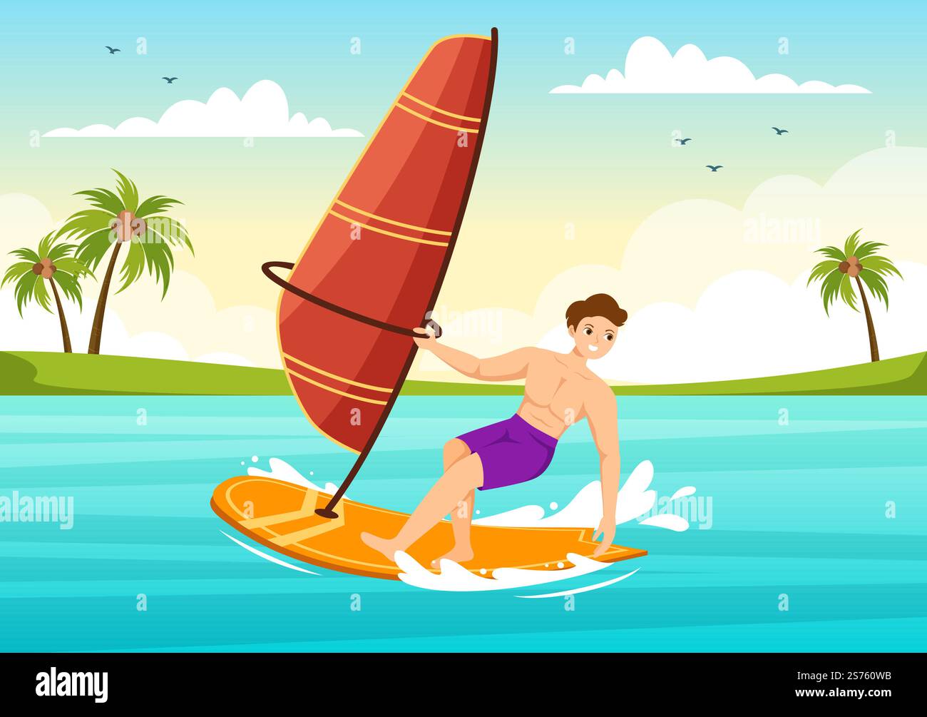Windsurfing with the Person Standing on the Sailing Boat and Holding ...