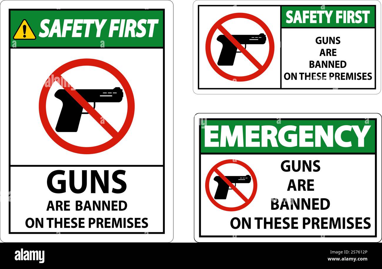 Safety First Prohibition sign guns, No guns sign On White Background ...