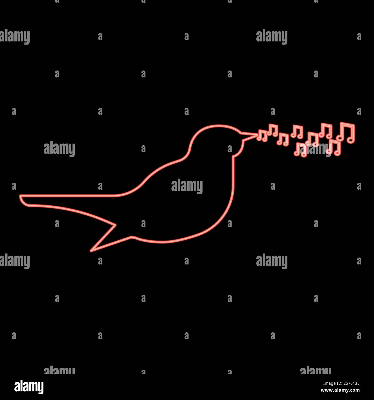Neon nightingale singing tune song Bird musical notes Music concept red ...
