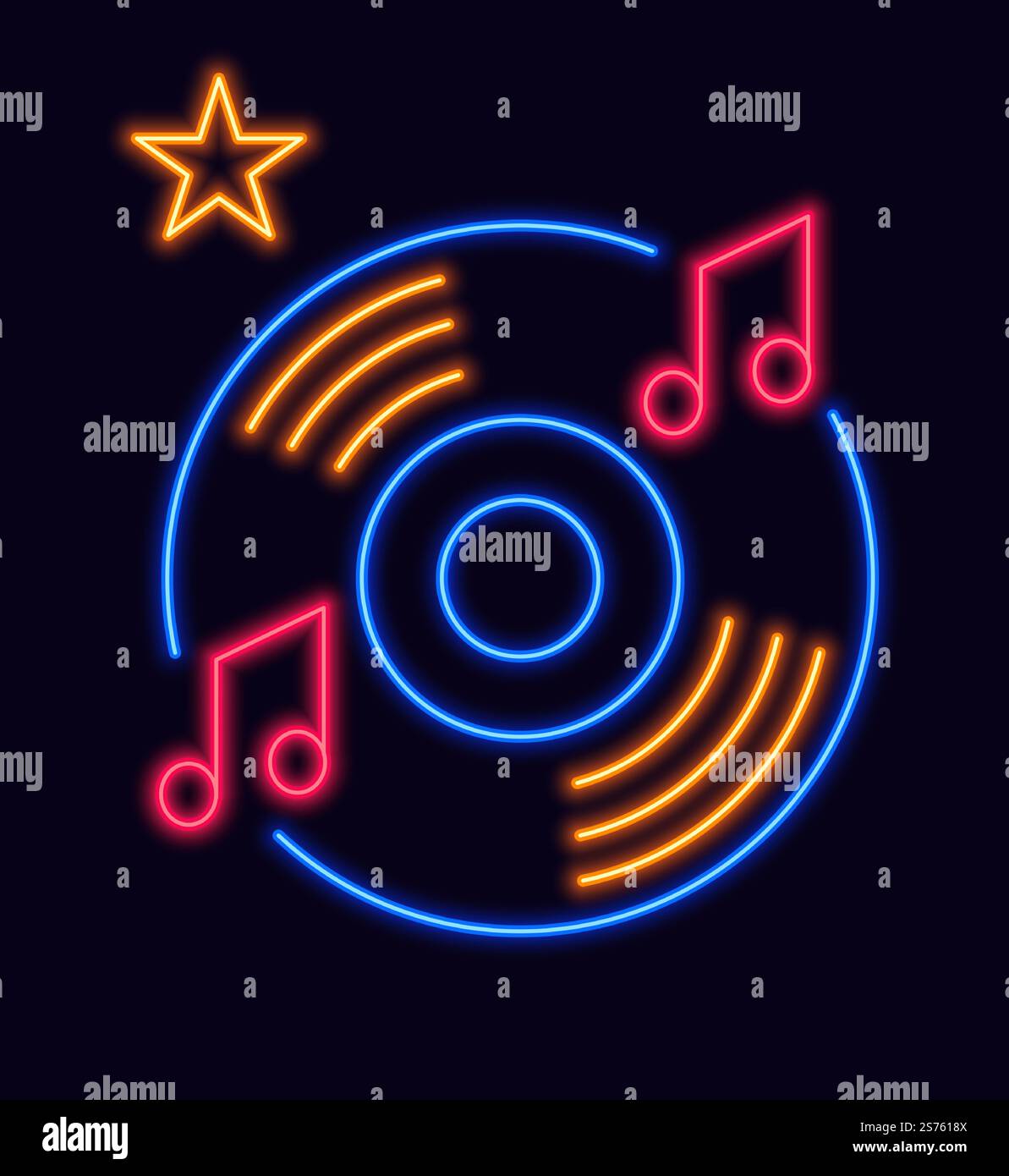 Vinyl plate and music neon logo for nightclub. Isolated disco lifestyle ...