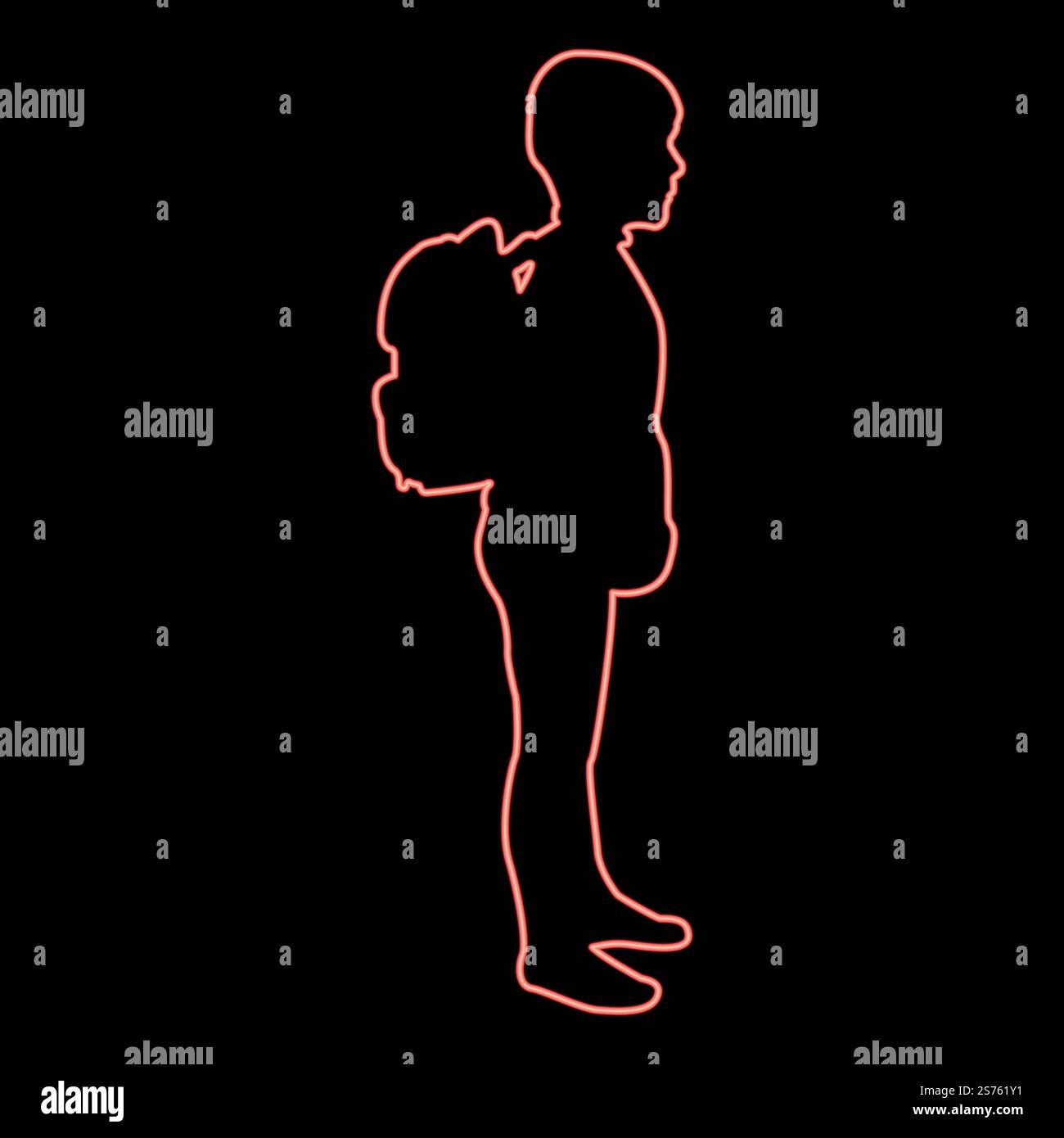 Neon schoolboy with backpack Pupil stand carrying on back Going to ...