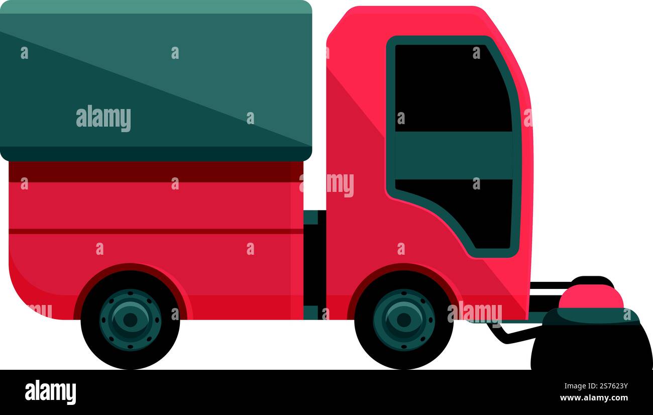 Red sweeper icon cartoon vector. Road truck. Machine city. Red sweeper ...