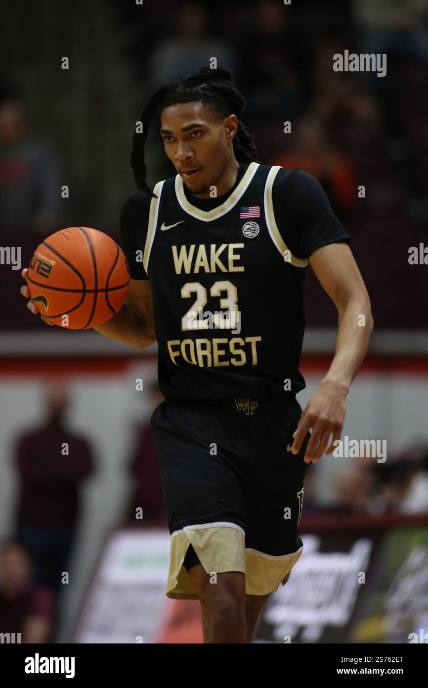 Blacksburg, VA, USA. 18th Jan, 2025. Wake Forest Demon Deacons guard ...