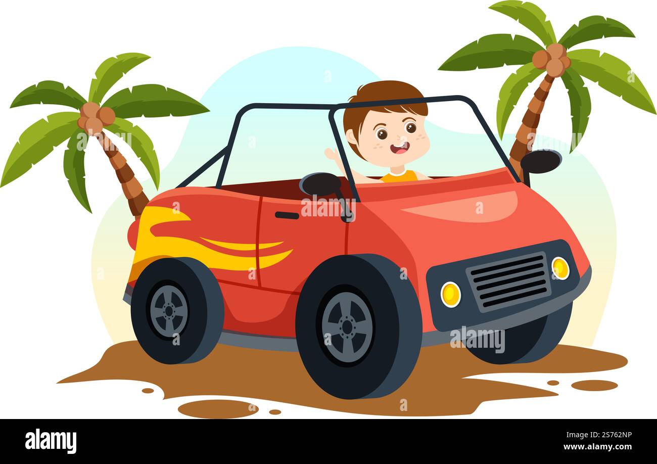 Off Road Illustration with Little Kids Driving a Jeep to Drive Through ...