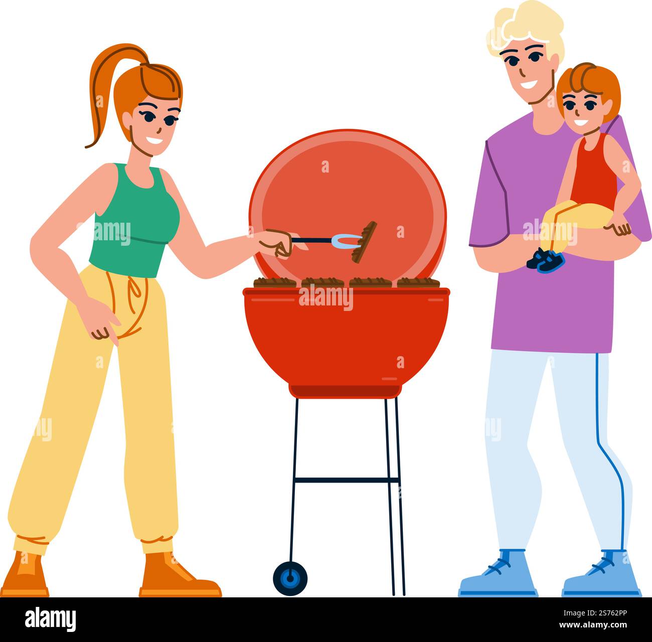 family bbq vector. barbecue food, happy cooking, grill summer, weekend ...