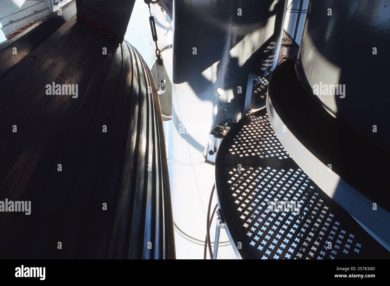 Reflections and metal grills on the battleship Aurora (Russian: Авро́ра ...